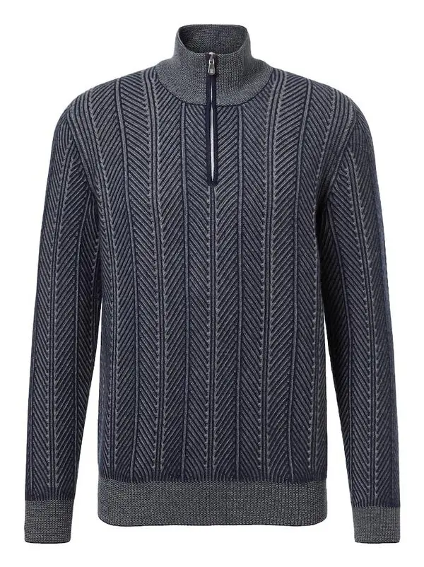 Brunello Cucinelli Herringbone Cashmere Half-zip Sweater - Blue