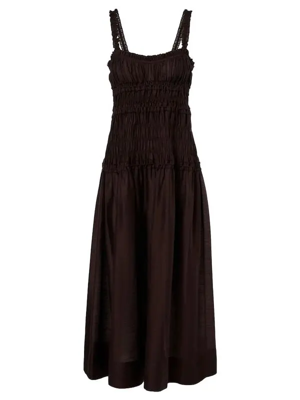 Tory Burch Smocked Midi Dress - Brown