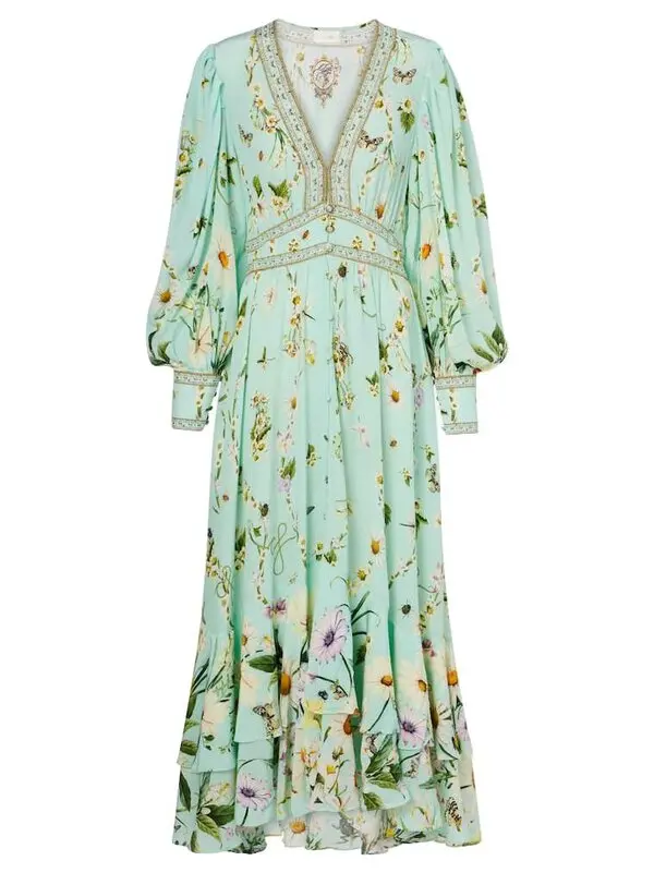 Camilla Floral Silk Crepe Maxi Dress - Green