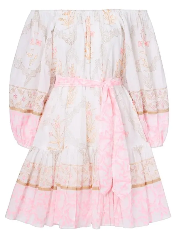 JULIET DUNN Printed Off-shoulder Cotton Minidress - Multicoloured