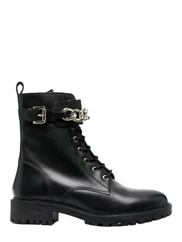 Geox Hoara Leather Combat Boots - Black