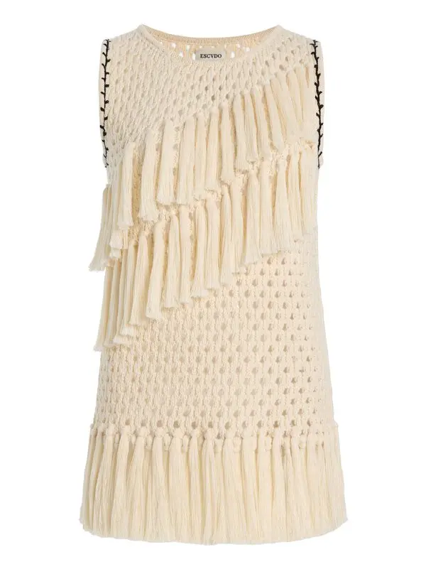 Escvdo Espina Fringed Crochet Top - Ivory