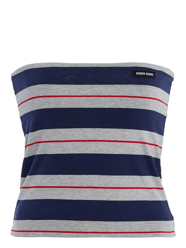 Miu Miu Striped Cotton-jersey Top - Multi