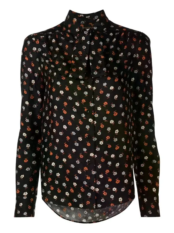 Saint Laurent Floral-print Long-sleeve Blouse - Black