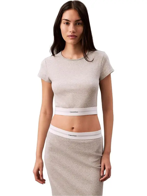 Calvin Klein Cotton Stretch Rib Cropped Tee - Grey Heather