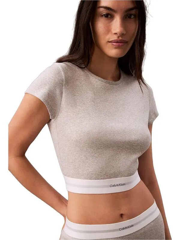 Calvin Klein Cotton Stretch Rib Cropped Tee - Grey Heather