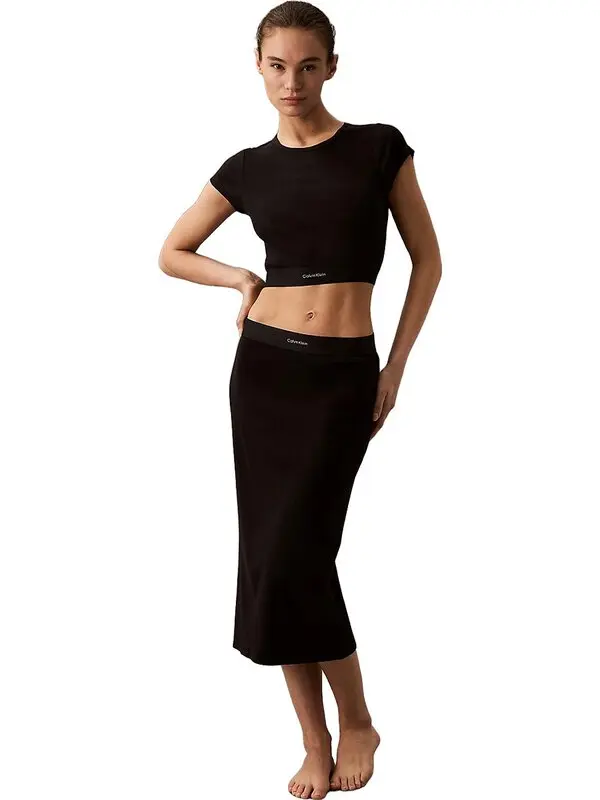 Calvin Klein Cotton Stretch Rib Midi Skirt - Black