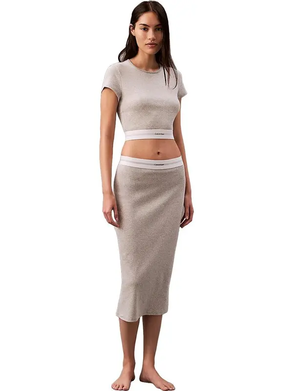 Calvin Klein Cotton Stretch Rib Midi Skirt - Grey Heather