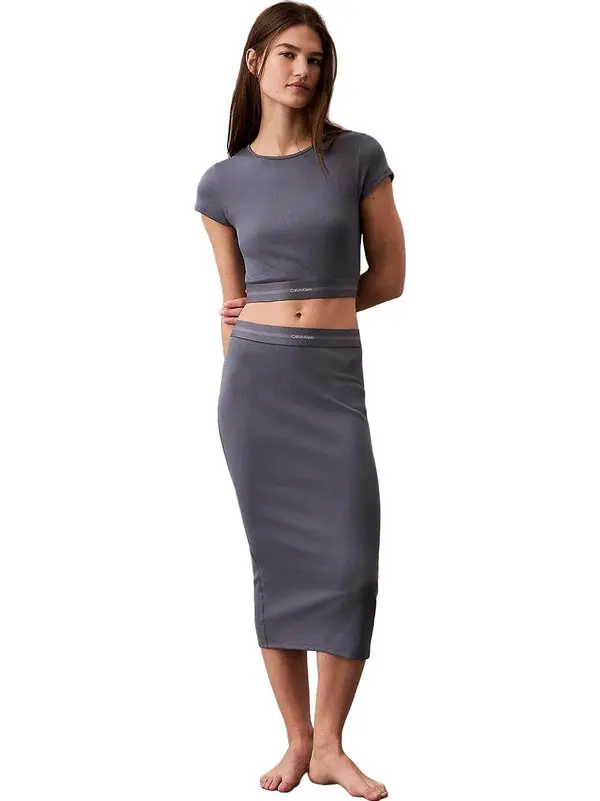 Calvin Klein Cotton Stretch Rib Midi Skirt - Grisaille