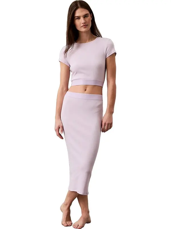 Calvin Klein Cotton Stretch Rib Midi Skirt - Lilac Quartz