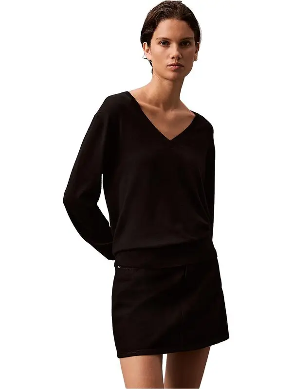 Calvin Klein Extra Fine Merino Blend V-neck Sweater - Black