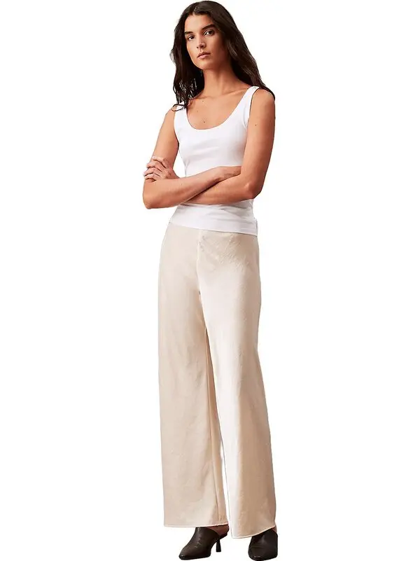Calvin Klein Crushed Satin Wide Leg Pants - Parchment