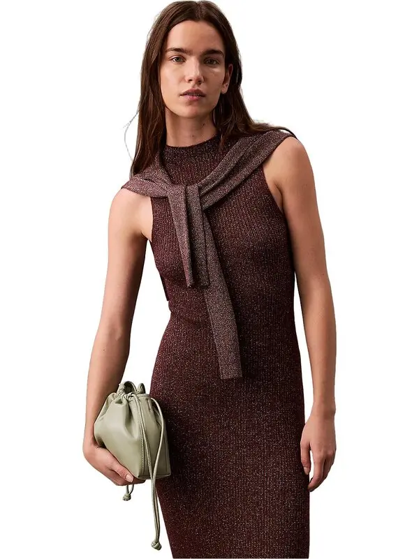 Calvin Klein Lurex Midi Dress - Decadent Chocolate