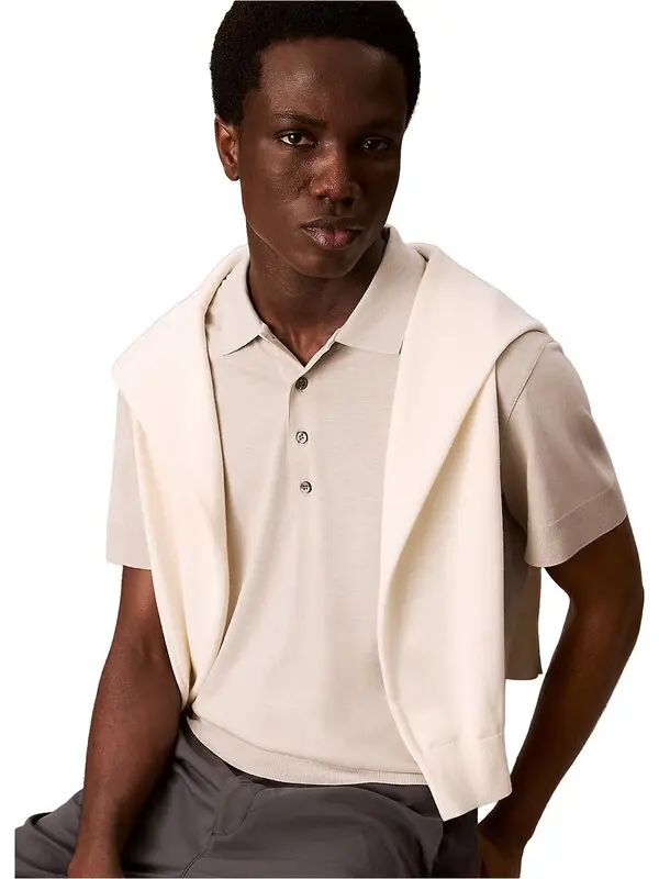 Calvin Klein Fine Knit Lyocell Blend Polo Shirt - Dove