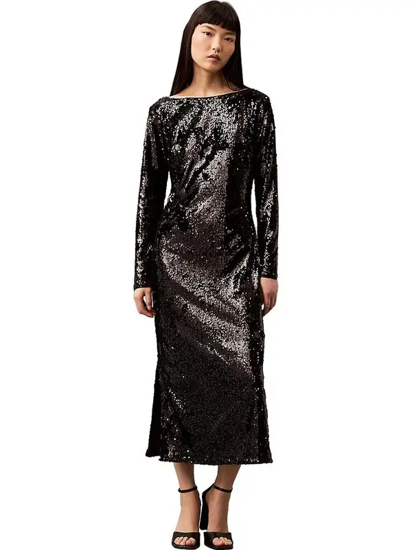 Calvin Klein Sequin Embellished Midi Dress - Black