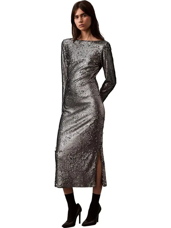 Calvin Klein Sequin Embellished Midi Dress - Dark Grey