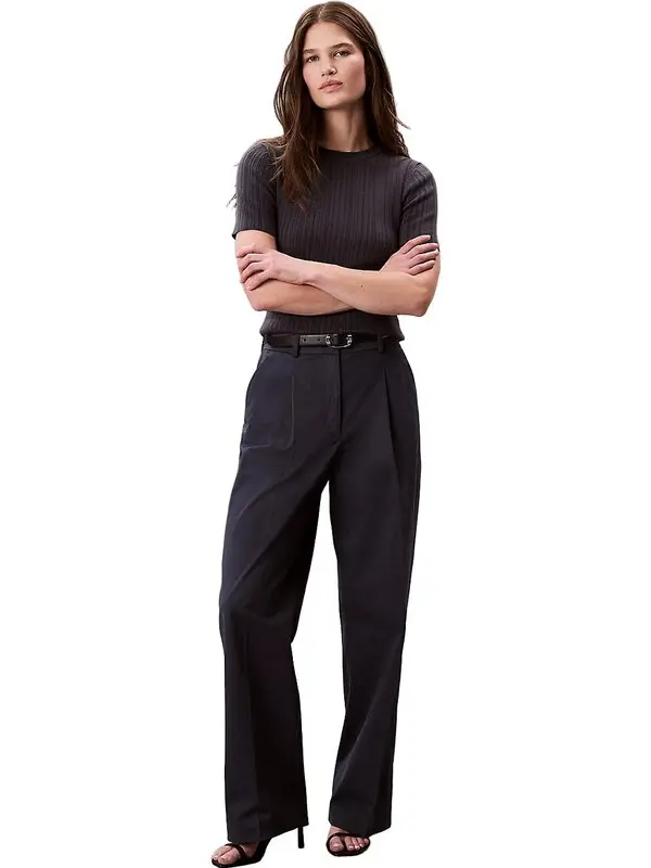 Calvin Klein Cotton Stretch Pleated Chino Trouser - India Ink