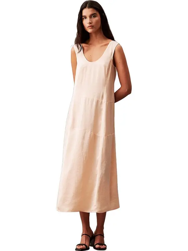 Calvin Klein Crushed Satin Maxi Dress - Cream Puff