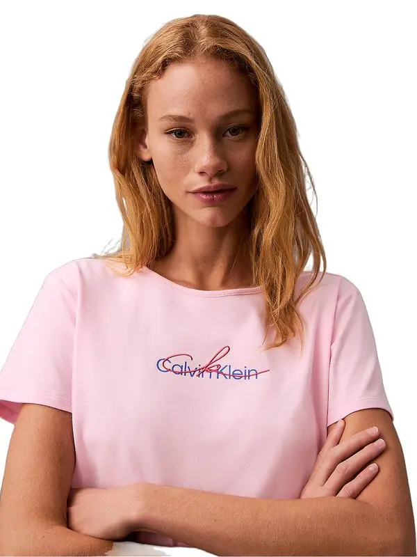 Calvin Klein Slim T-shirt With Script Logo - Pastel Pink