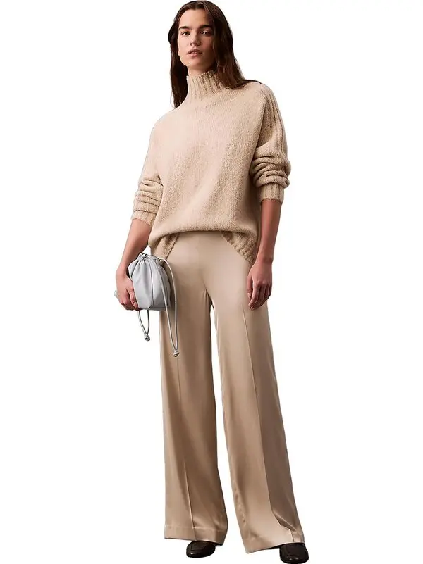 Calvin Klein Satin Stretch Wide Leg Pants - Peyote