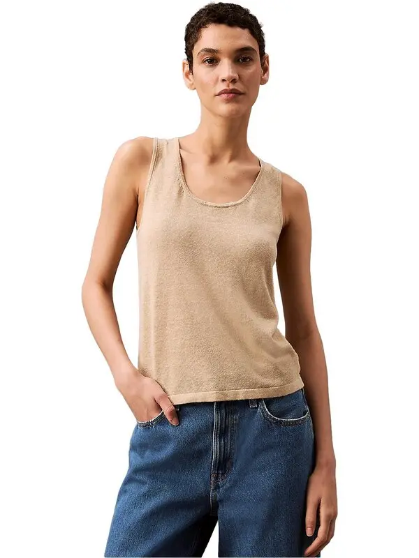 Calvin Klein Linen Blend Tank Top - White Pepper