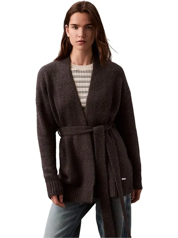 Calvin Klein Brushed Wool-blend Cardigan - Ebony