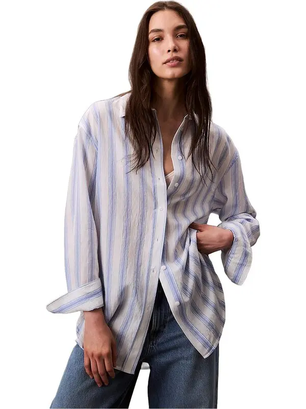 Calvin Klein Stripe Relaxed Button-down Shirt - Blue Lawn Stripe