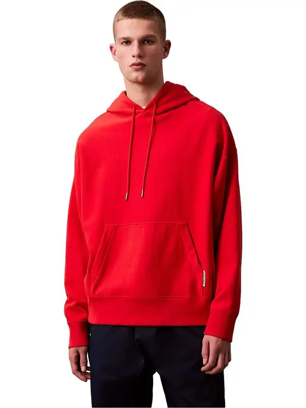 Calvin Klein Cotton Blend Terry Relaxed Hoodie - Red Alert