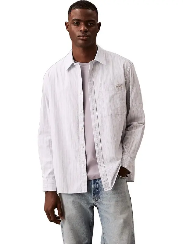 Calvin Klein Stripe Oxford Relaxed Button-down Shirt - Niagara Mist