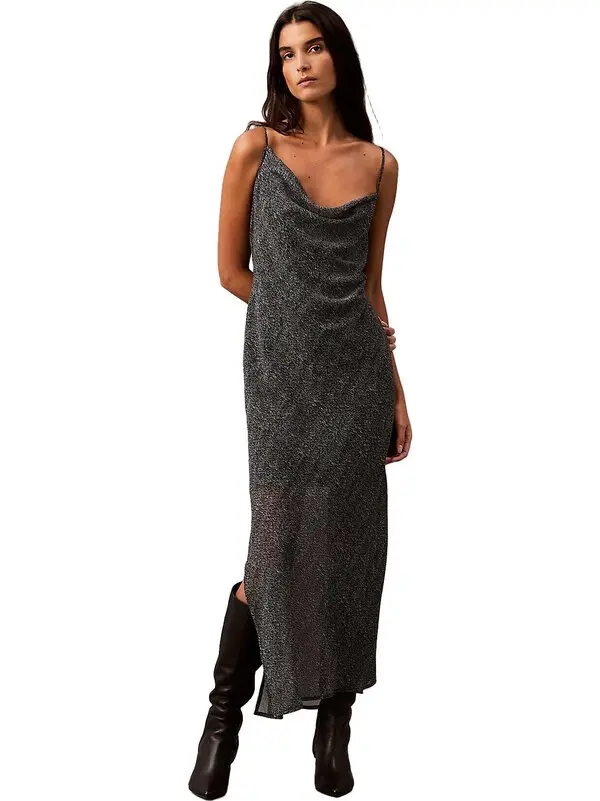 Calvin Klein Chiffon Printed Asymmetrical Maxi Dress - Black Beauty