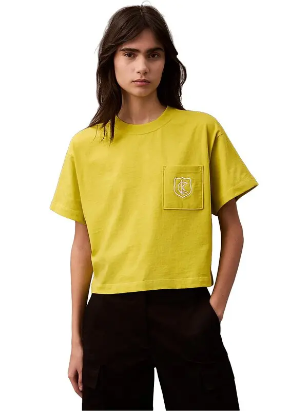 Calvin Klein Monogram Logo Crest Graphic Boxy T-shirt - Warm Olive