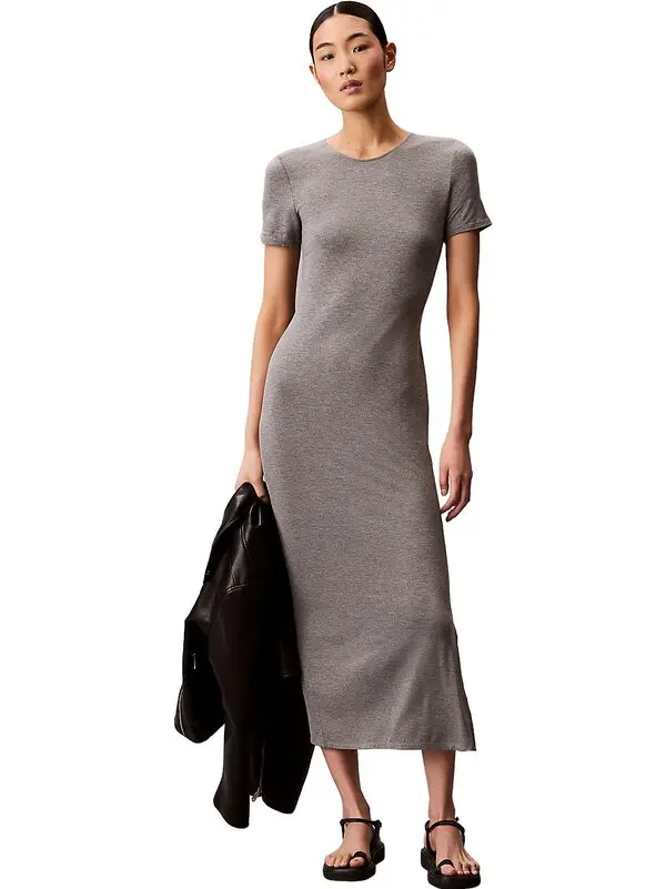 Calvin Klein Solid Stretch Slim Midi Dress - Medium Grey Heather
