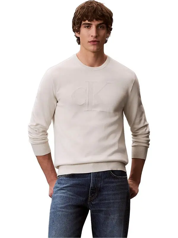 Calvin Klein Smooth Cotton Monogram Sweater - Chalk