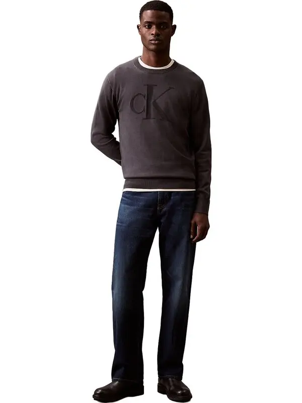 Calvin Klein Smooth Cotton Monogram Sweater - Ebony