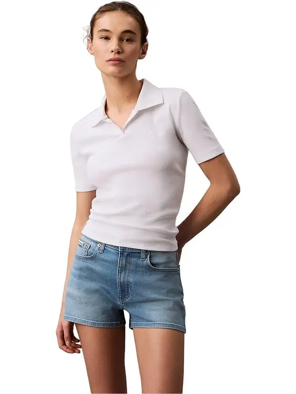 Calvin Klein High Rise Denim Mini Shorts - Cool Water