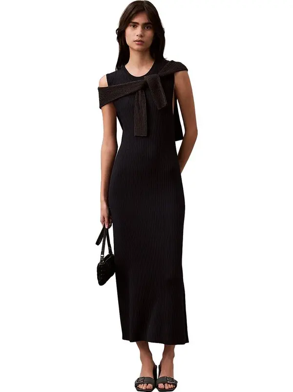 Calvin Klein Viscose Rib Maxi Dress - Carbon