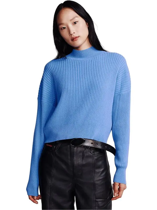 Calvin Klein Cropped Cashmere Crewneck Sweater - Bel Air Blue