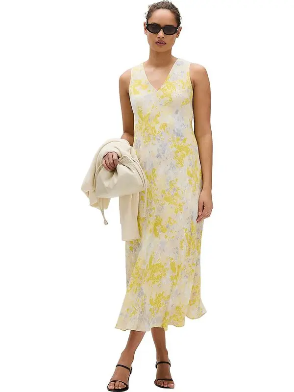 Calvin Klein Viscose Print Sleeveless Midi Dress - Yellow Floral