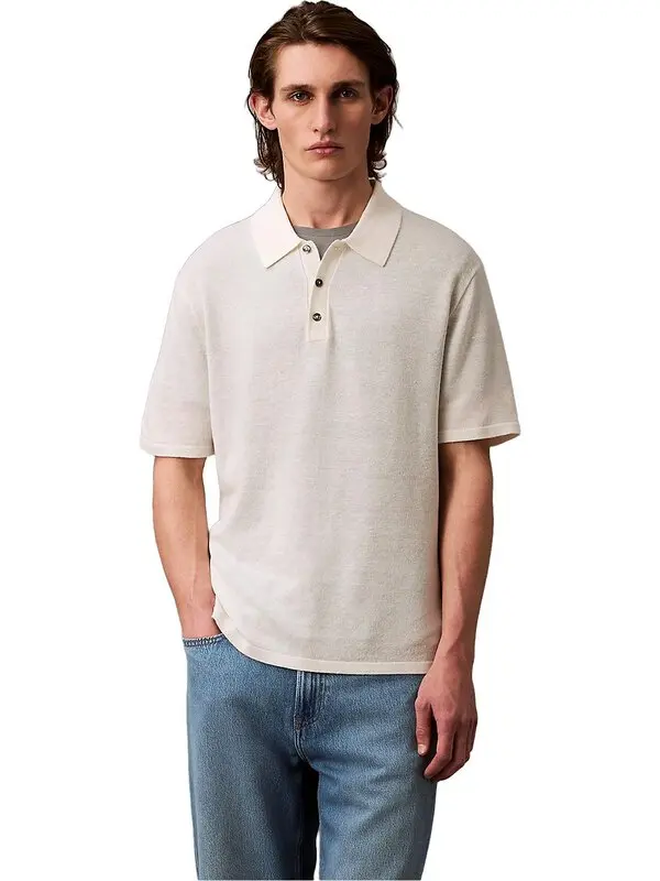 Calvin Klein Linen Blend Classic Sweater Polo Shirt - Tofu