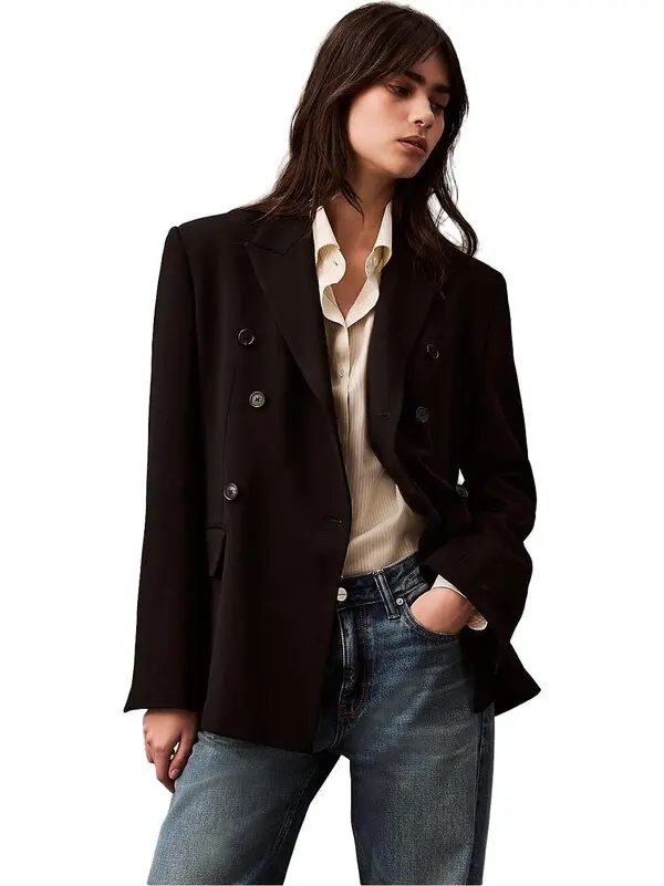 Calvin Klein Slim Wool Gabardine Double-breasted Blazer - Black Beauty