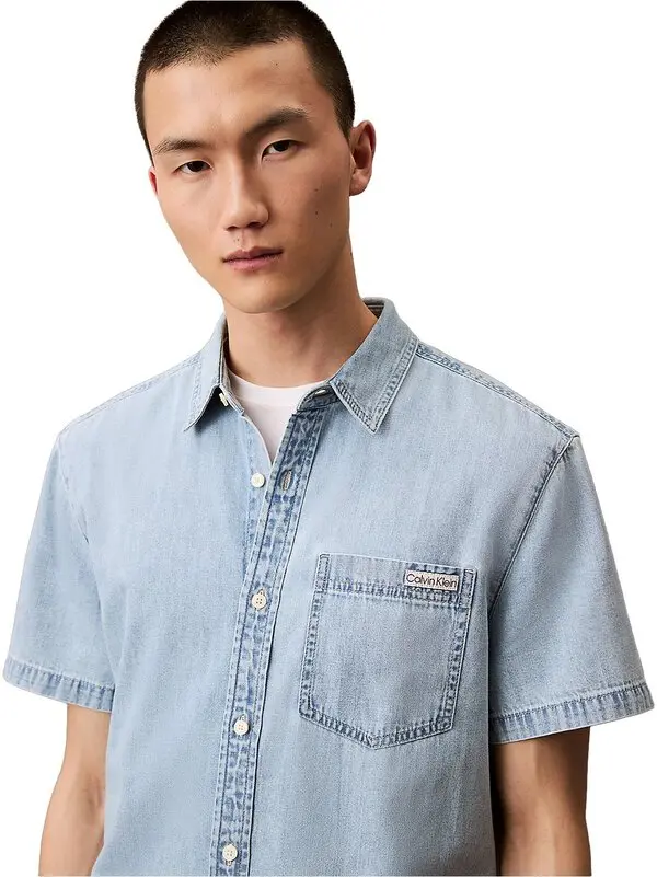 Calvin Klein Denim Short Sleeve Classic Button-down Shirt - Light Indigo