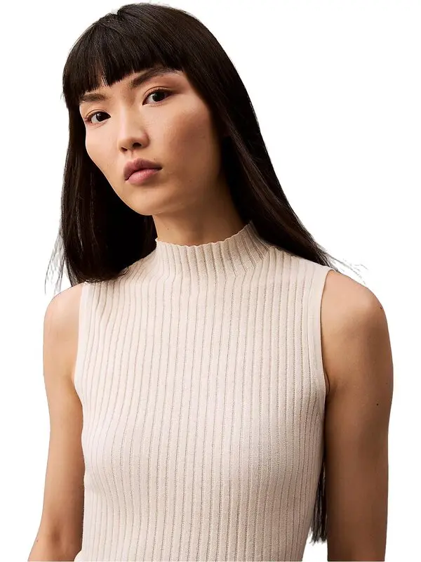 Calvin Klein Silk Cashmere Mock Neck Tank - Chalk
