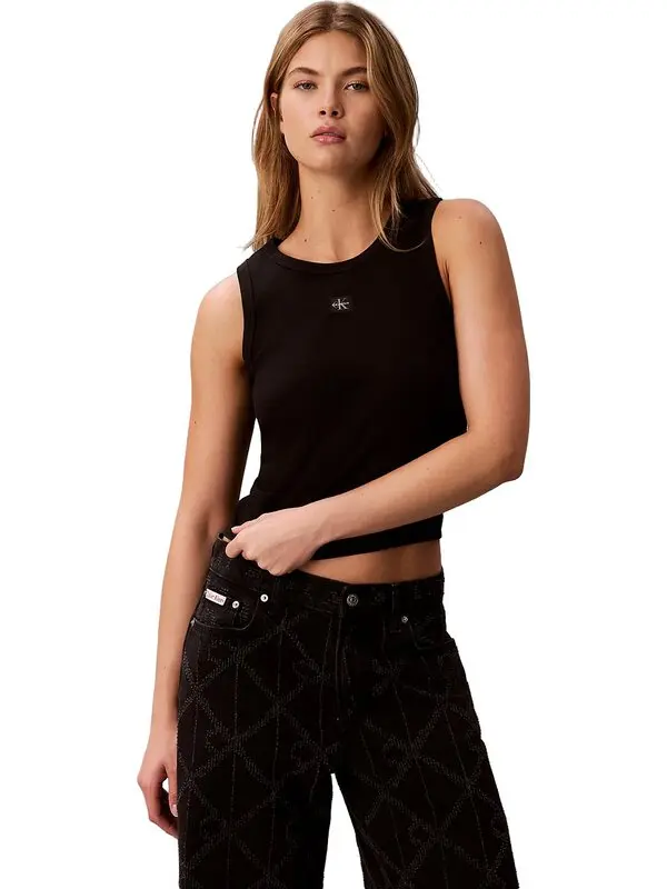 Calvin Klein Cotton Stretch Rib Tank Top - Black