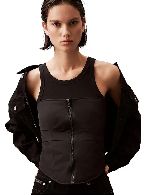 Calvin Klein Padded Zip Bustier Top - Black