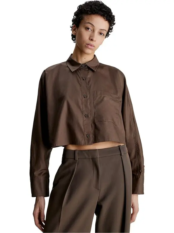Calvin Klein Cropped Dolman Button-down Shirt - Brown Kelp