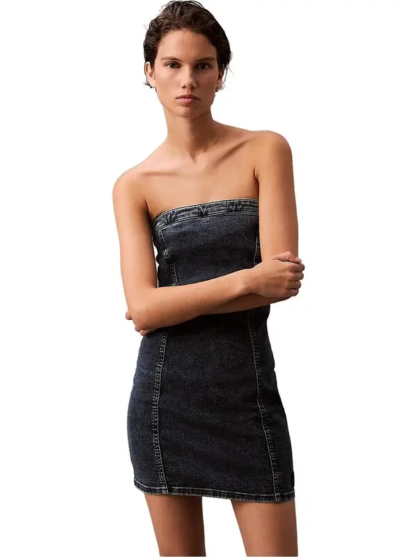 Calvin Klein Strapless Denim Mini Dress - Dark Denim