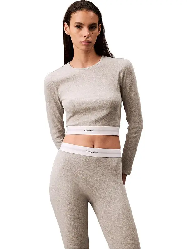 Calvin Klein Cotton Stretch Ribbed Cropped T-shirt - Grey Heather