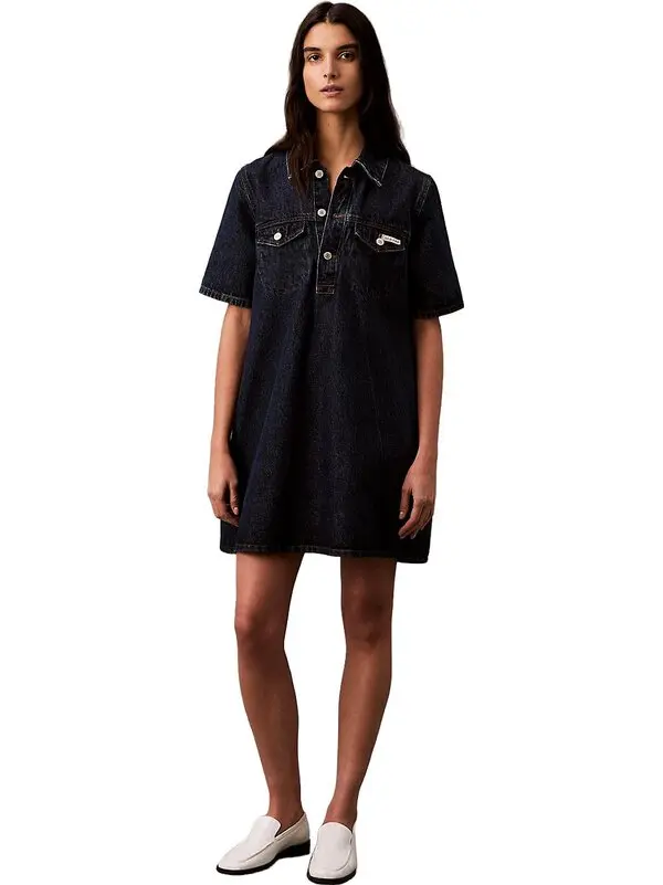 Calvin Klein Relaxed Denim Mini Shirt Dress - Dark Blue