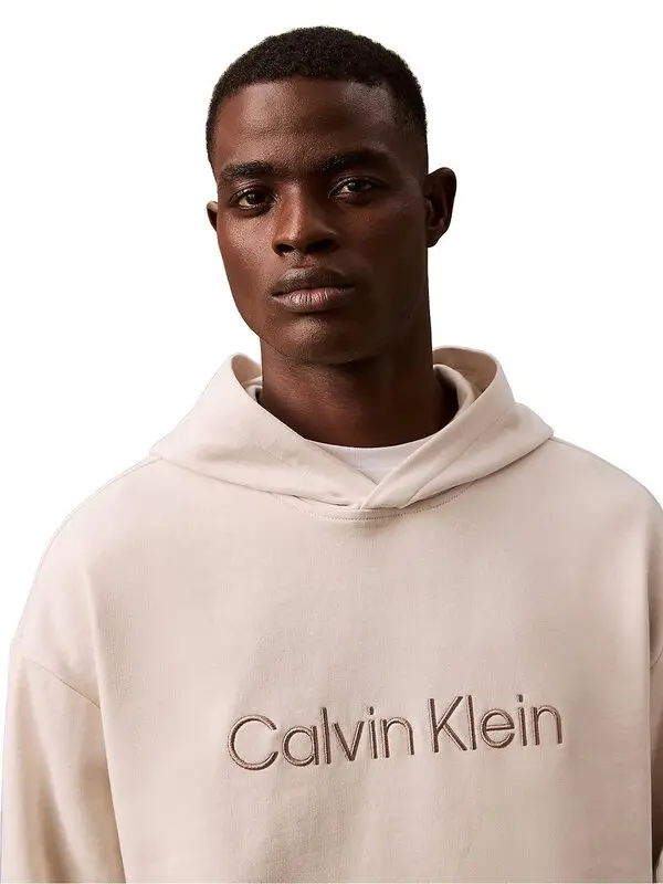 Calvin Klein Standard Logo Terry Relaxed Hoodie - Chalk