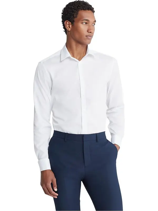 Calvin Klein Slim Fit Bedford French Cuff Non-iron Dress Shirt - White